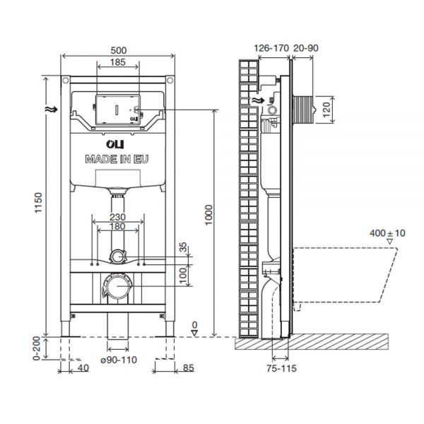 JTP Wall Mounted WC Frame and Dual Flush Cistern 1200mm - WCF1200