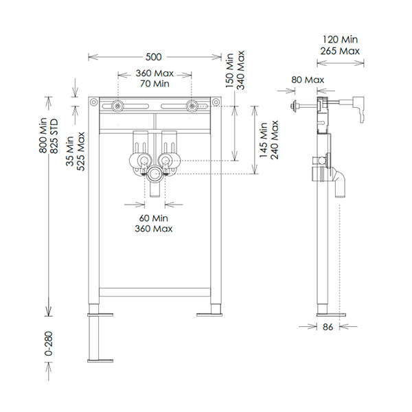 Easi Plan 820mm 980mm Wall Mount Basin Frame - EPBA-05-0005