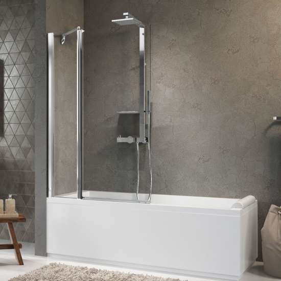 Novellini Aurora 3 Hinged Bath Screen With Fixed Panel Silver Finish